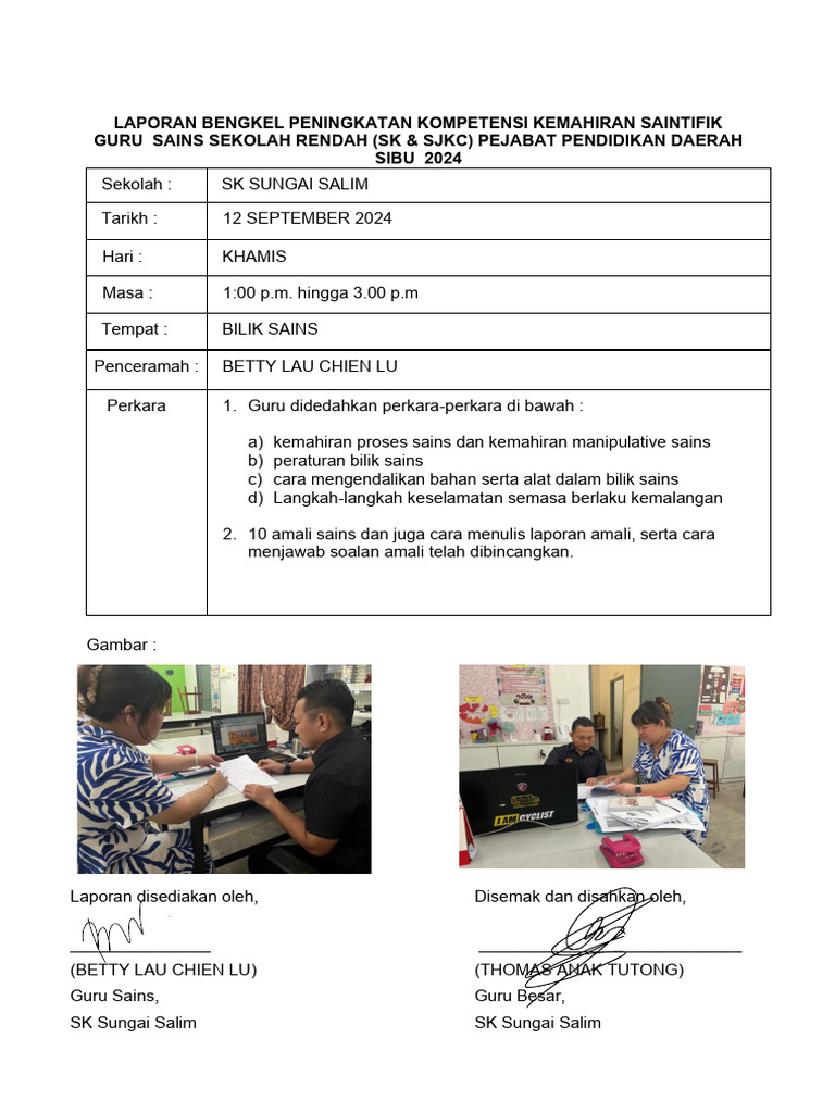 SK SUNGAI SALIM - LAPORAN BENGKEL PENINGKATAN KOMPETENSI KEMAHIRAN SAINTIFIK GURU SAINS SEKOLAH ...