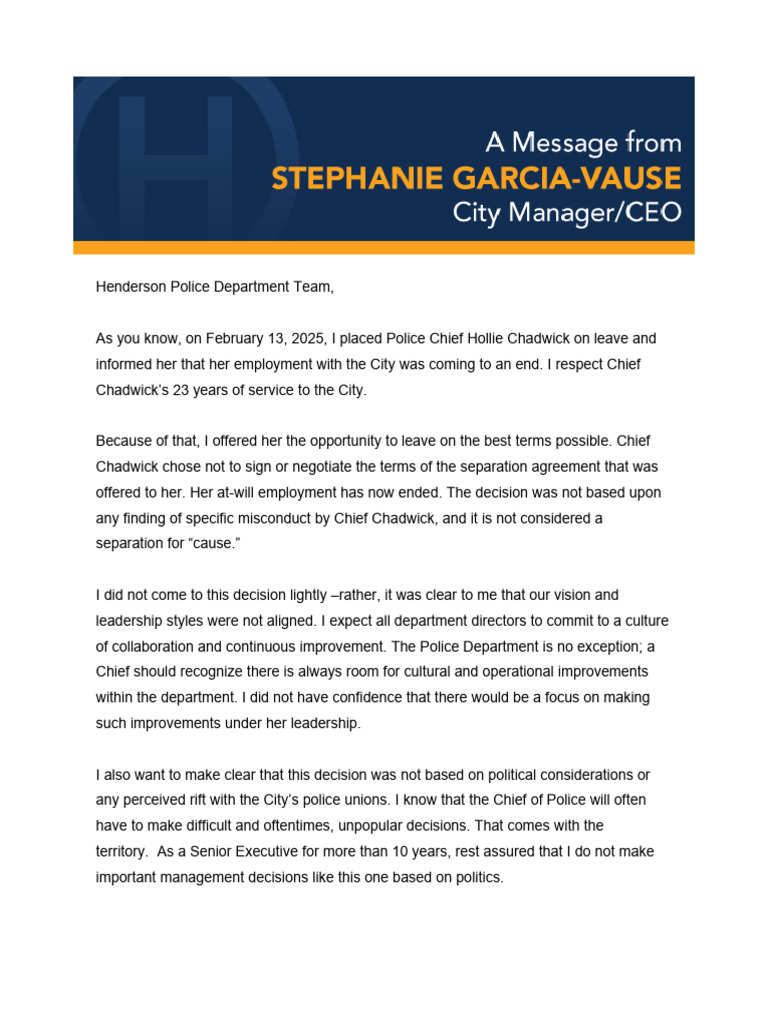 Memo - Police Chief Update | PDF | Leadership