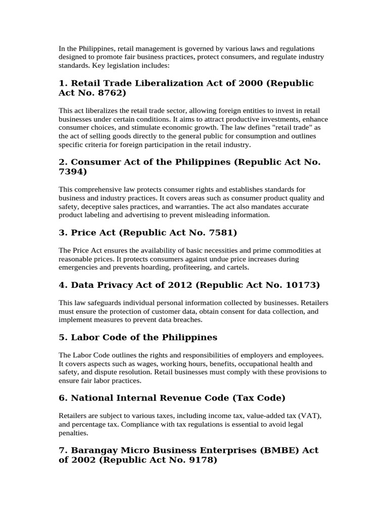 Retail Management Is Governed by Various Laws and | PDF | False ...