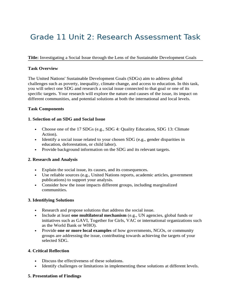 Grade 11 Unit 2 SDG rsearch assessment | PDF | Economies