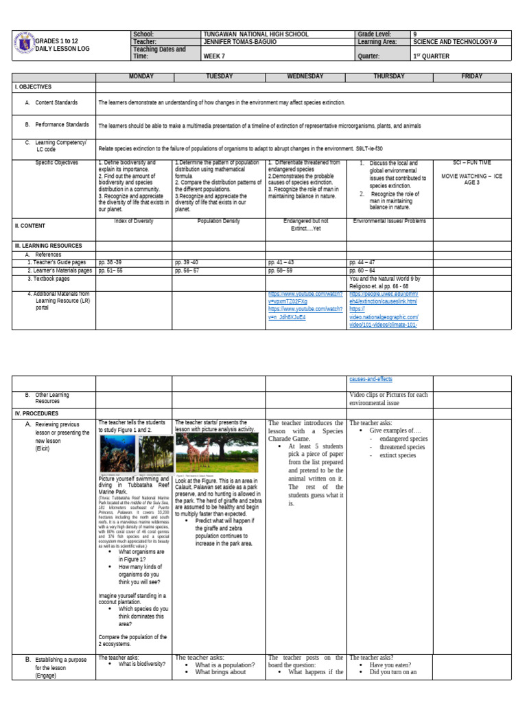 Grade 9 Science Lesson on Extinction | PDF | Learning | Biodiversity