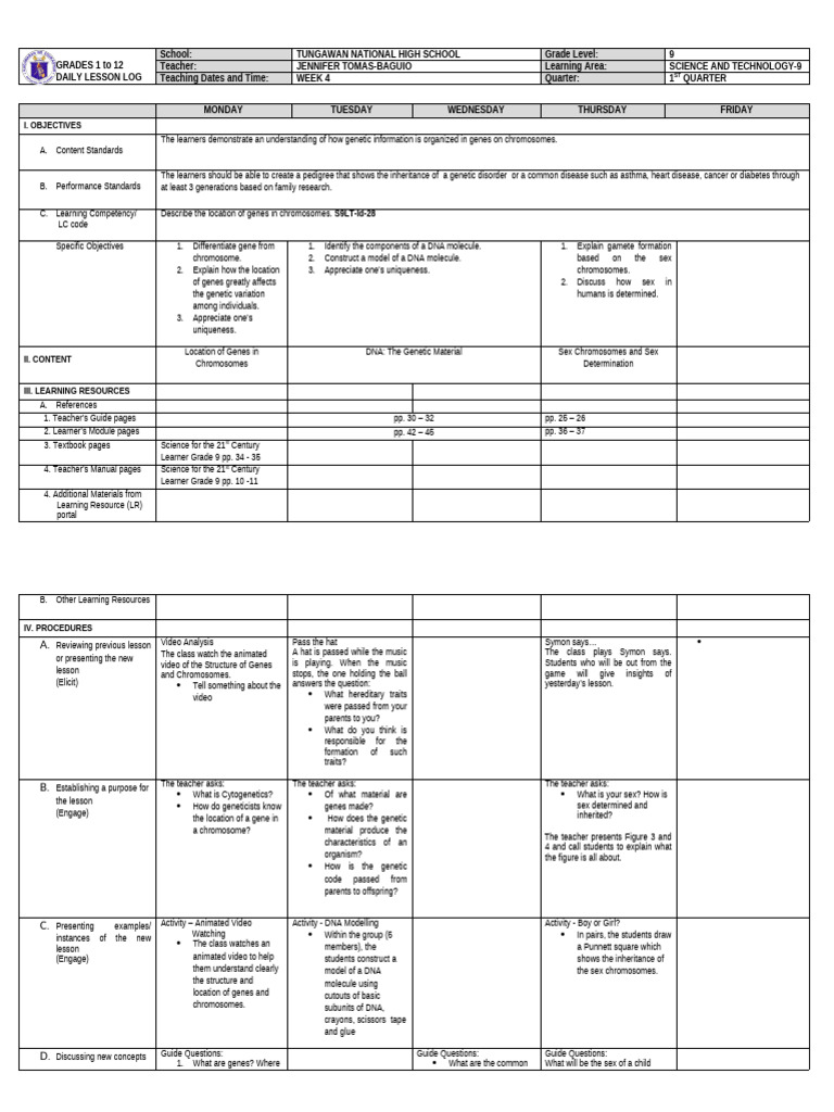 Grade 9 Science Lesson Plan: Genetics | PDF | Dominance (Genetics ...