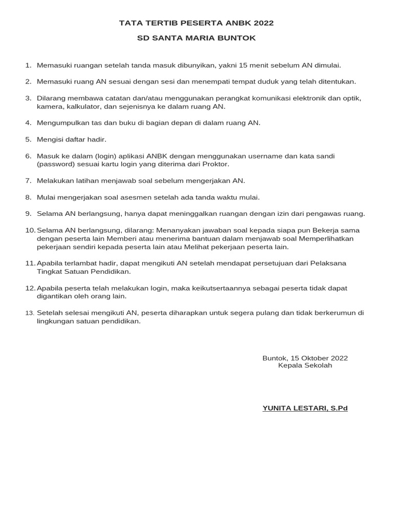 Tata Tertib Peserta Anbk 2022 | PDF
