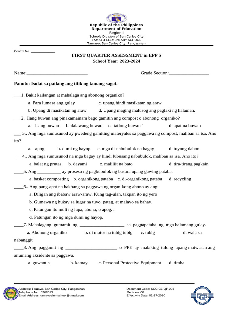 1ST PT EPP5 Agri | PDF