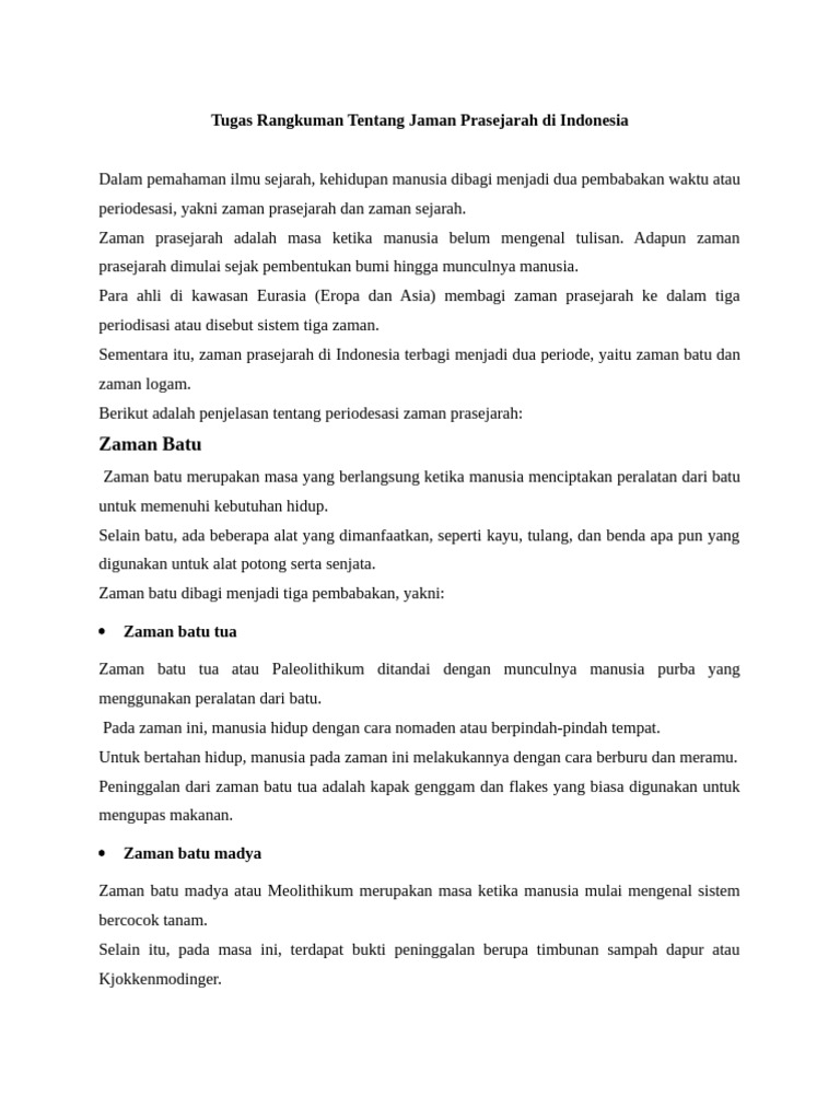 Zaman Prasejarah di Indonesia: Periode dan Ciri | PDF