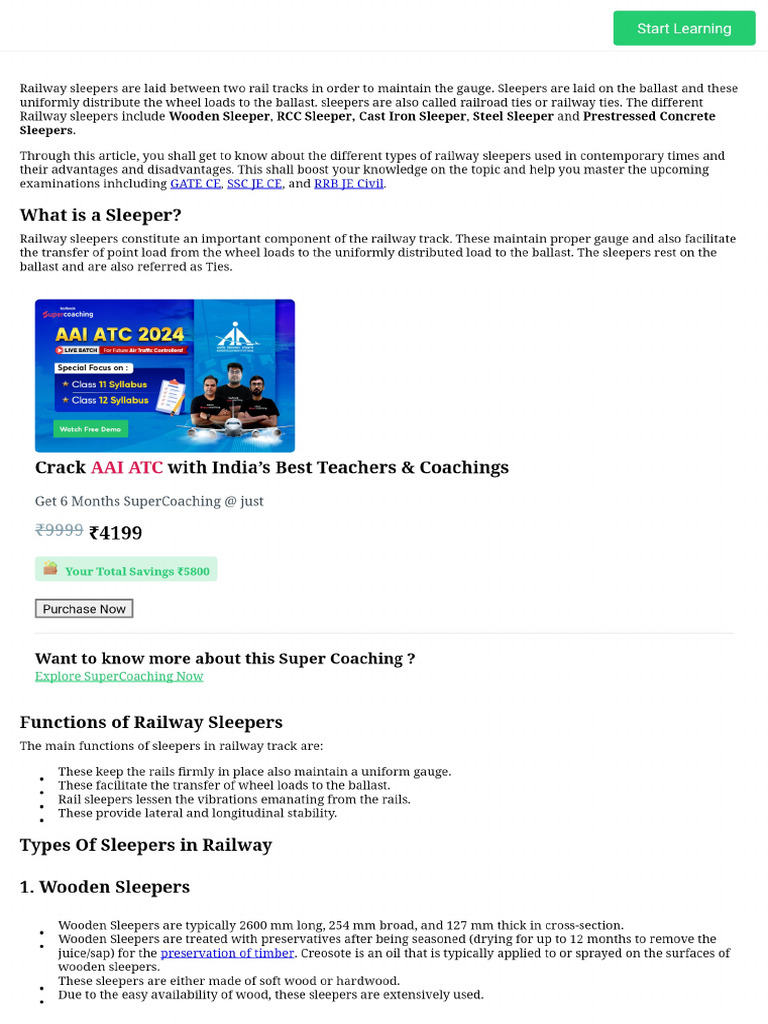 Railway Sleepers - Functions, Types, Requirements and Advantages. | PDF