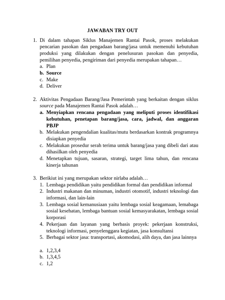Jawaban Try Out Pengadaan Barang/Jasa | PDF