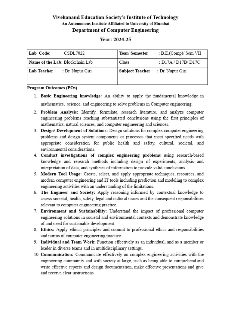 Blockchain Lab Curriculum 2024-25 | PDF | Computing