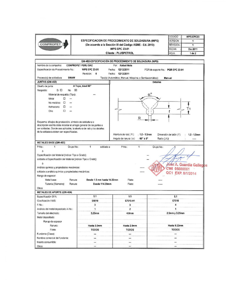 WPS - PQR Epc23-01-Asme Ix 2010 | PDF