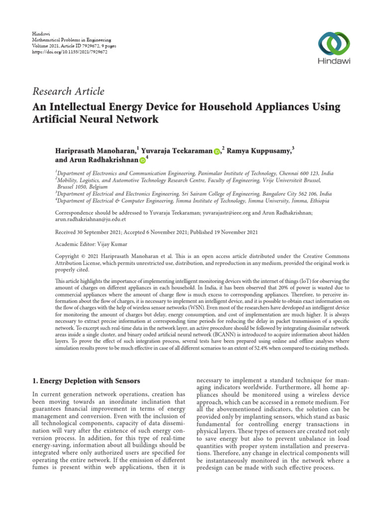 An Intellectual Energy Device For Household Appliances Using Artificial ...