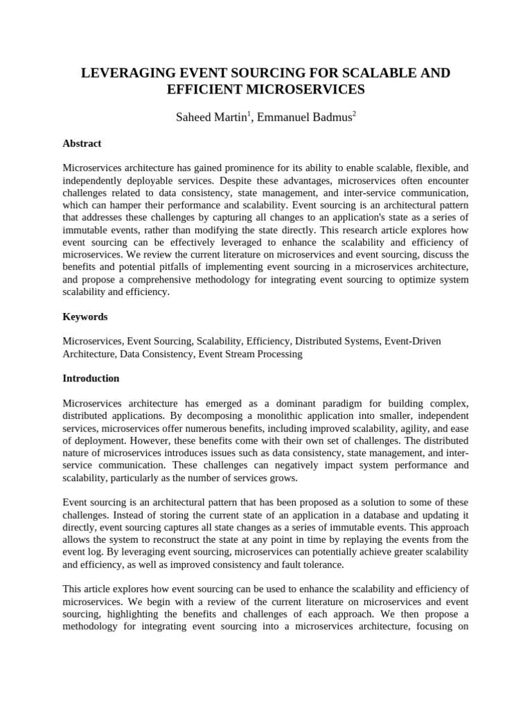 LEVERAGING EVENT SOURCING FOR SCALABLE AND EFFICIENT MICROSERVICES ... LEVERAGING EVENT SOURCING FOR SCALABLE AND EFFICIENT MICROSERVICES ...