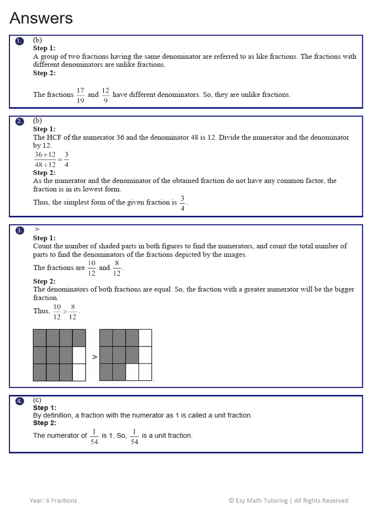 Year 6 Maths Test - Fractions - Answers | PDF | Mathematics | Algebra