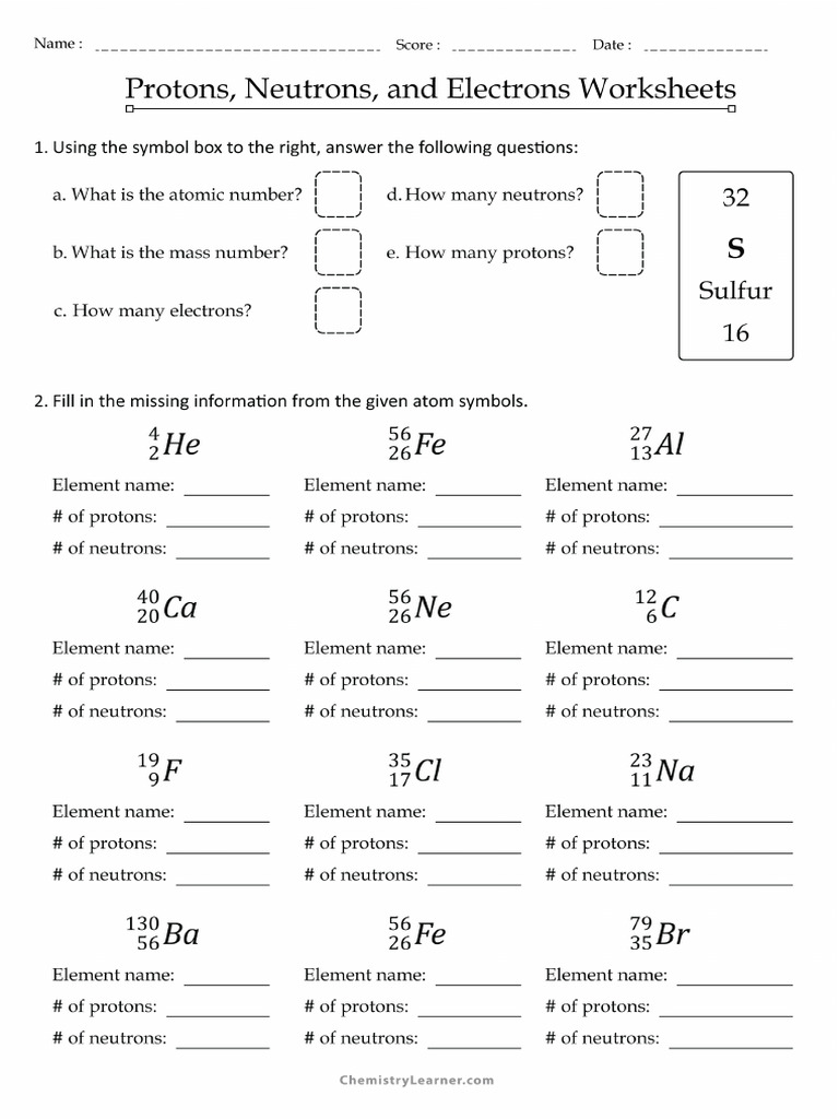 Counting Protons Neutrons and Electrons Worksheet | PDF