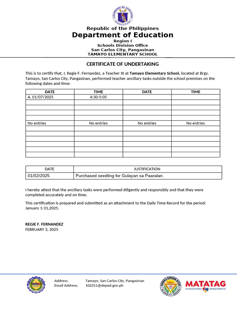 Certificate of Undertaking | PDF