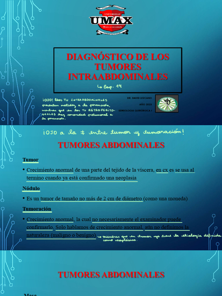 Semio QX I - Tumores Intrabdominales - David Luzcano | PDF | Abdomen | Neoplasias