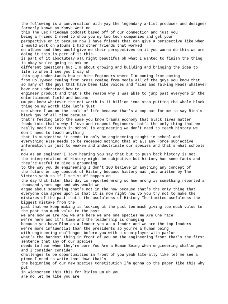 Ye Interview Lex Fridman Podcast #332 (Transcript Only) | PDF | The ...