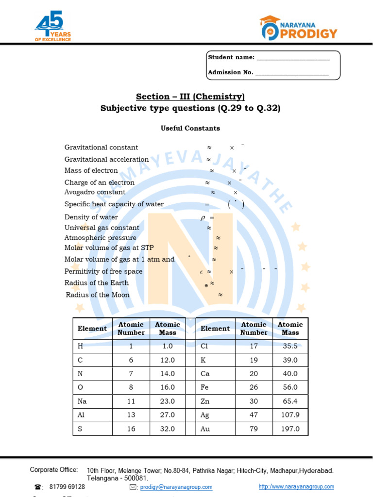 INJSO Test-Series Paper-8 Format Chemistry | PDF | Mole (Unit) | Gases