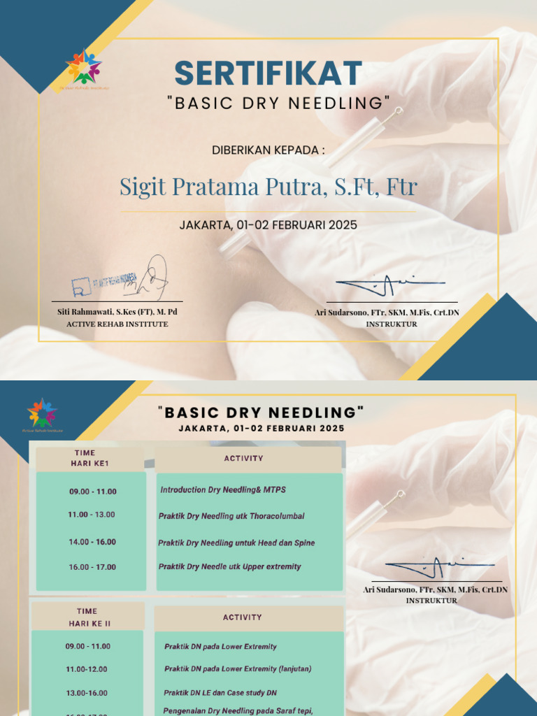 Sertifikat Basic Dry Needling 2025 | PDF