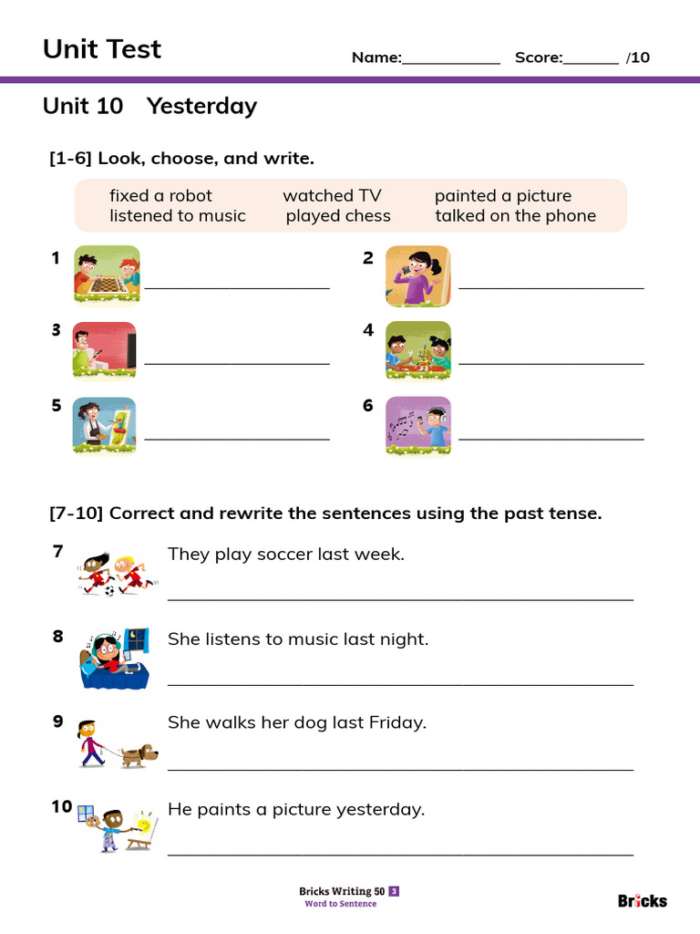 Bricks Writing 50 - L3 - Unit Test - Unit 10 | PDF
