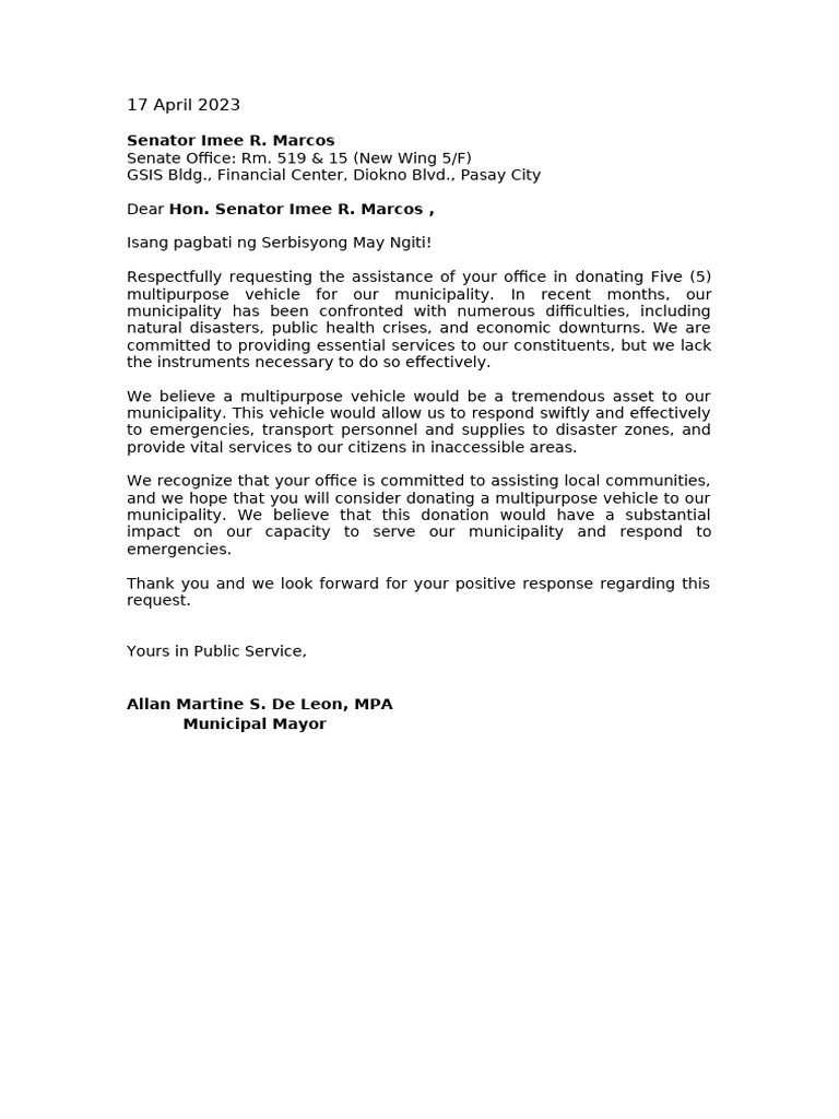 Request Letter-Sen Imee | PDF