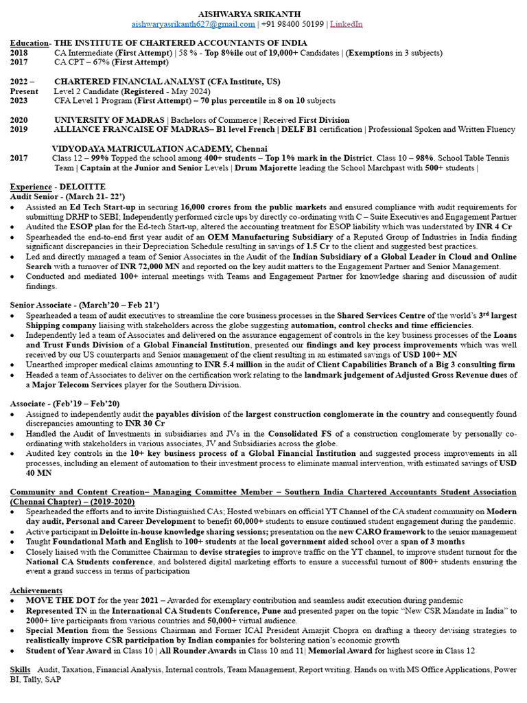 Aishwarya Srikanth CV v1 | PDF | Business Economics | Economies