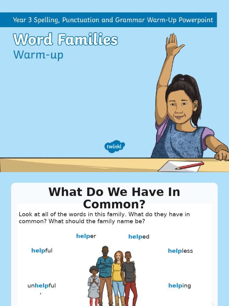 Year 3 Word Families Warm-Up | PDF | Morphology | Linguistic Typology