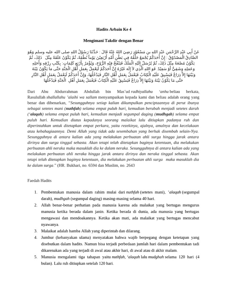 Penjelasan Hadits Arbain Ke-4 | PDF