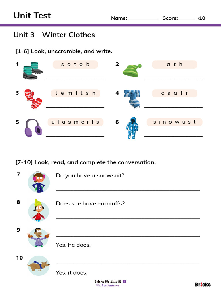 Bricks Writing 50 - L3 - Unit Test - Unit 3 | PDF