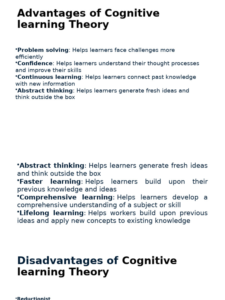 Pros and Cons of Cognitive Learning Theory | PDF