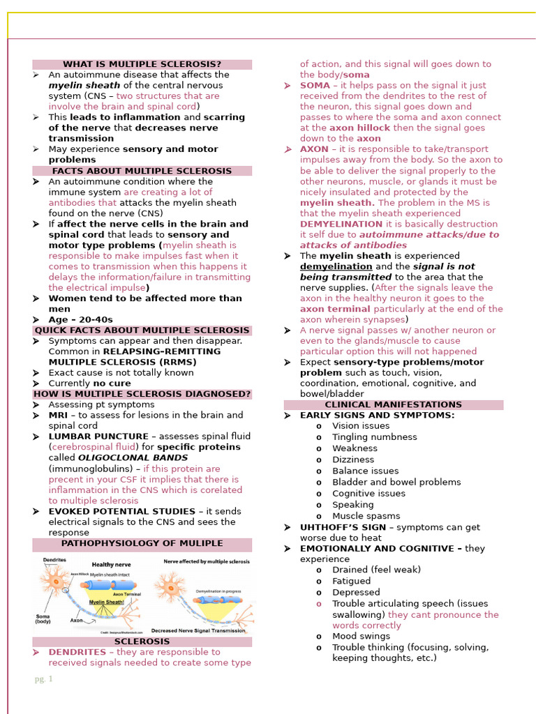 Multiple Sclerosis, Sci, Cva | PDF | Stroke | Myelin