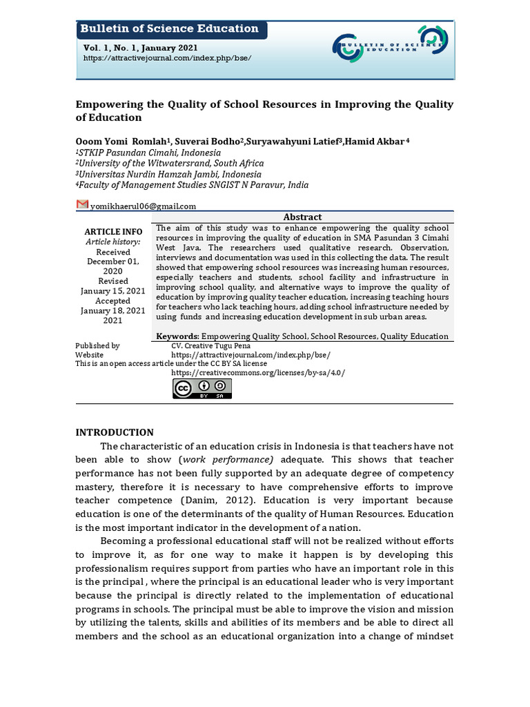 Empowering The Quality of School Resources in Improving The Quality ...