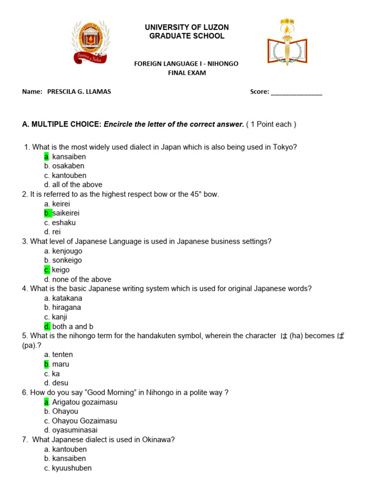 Nihongo Final Exam Overview | PDF | Japanese Language | Japan