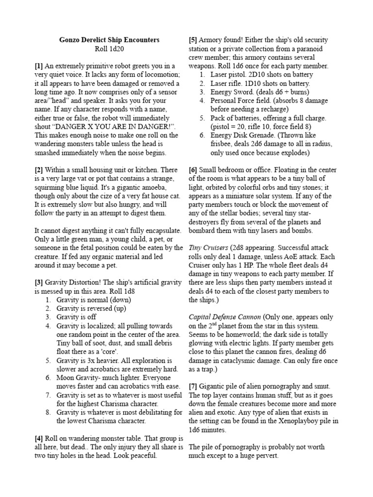 Gonzo Derelict Ship Encounters (OSR) | PDF | Tanks