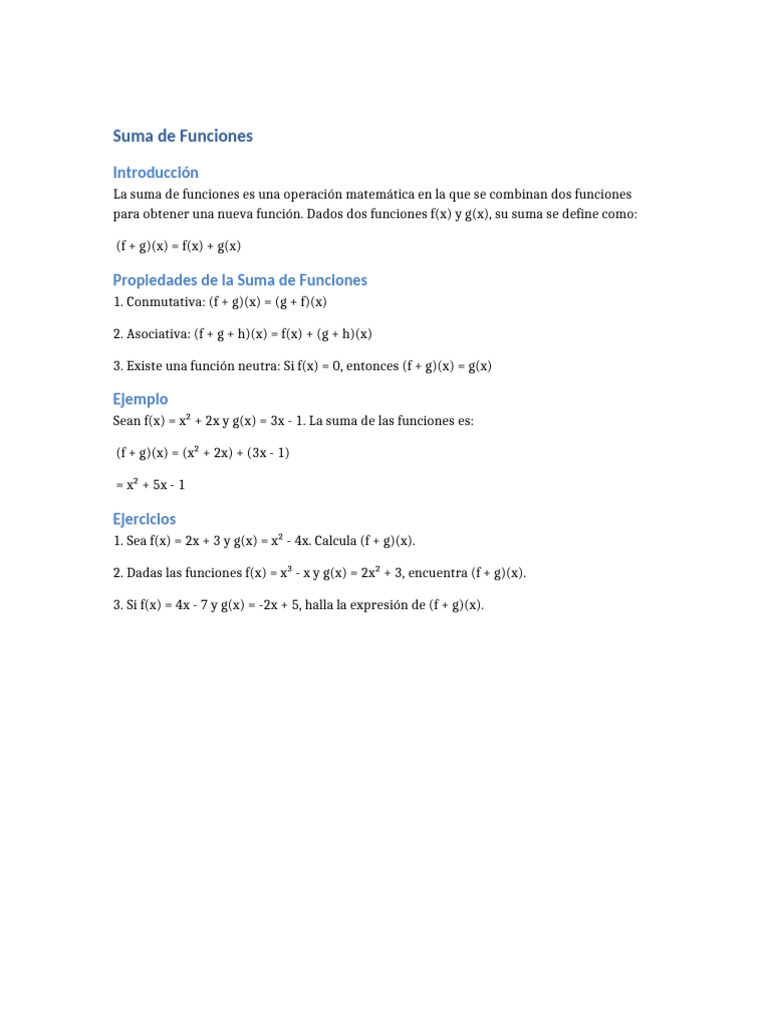 Suma de Funciones: Definición y Ejercicios | PDF