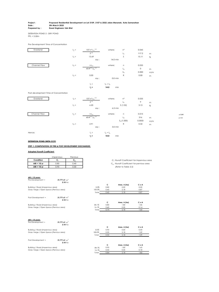 20250305_Lot3109_Pond 2 Calculation | PDF | Environmental Engineering | Environmental Technology