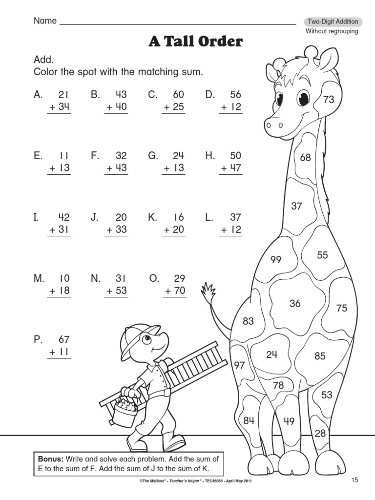 Math Worksheet Two-Digit Addition Without Regrouping1 | PDF