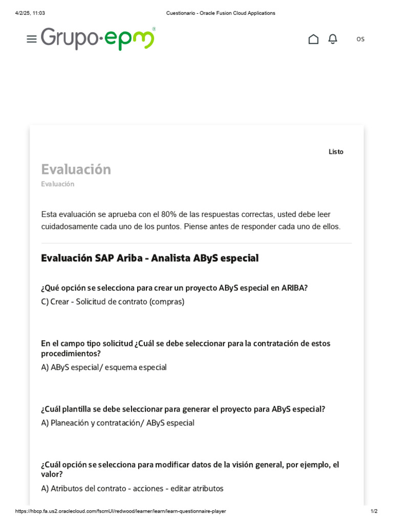 Evaluación AByS Especial en Oracle | PDF | Computación en la nube ...