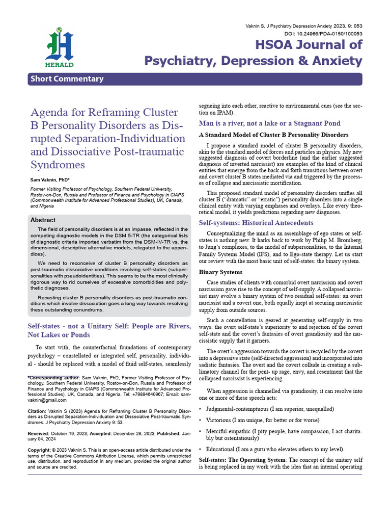Agenda For Reframing Cluster B | PDF | Personality Disorder ...