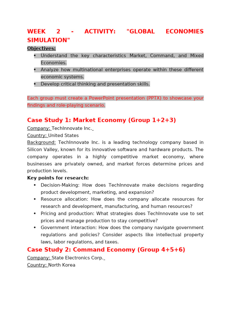 Case Study - Economic Systems | PDF | Market (Economics ...