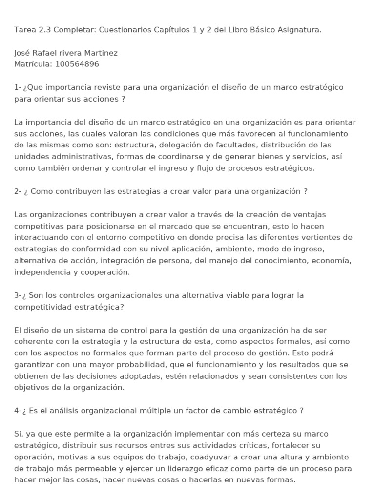 Tarea 2.3 Completar_ Cuestionarios Capítulos 1 y 2 del Libro Básico… | PDF | Toma de decisiones ...
