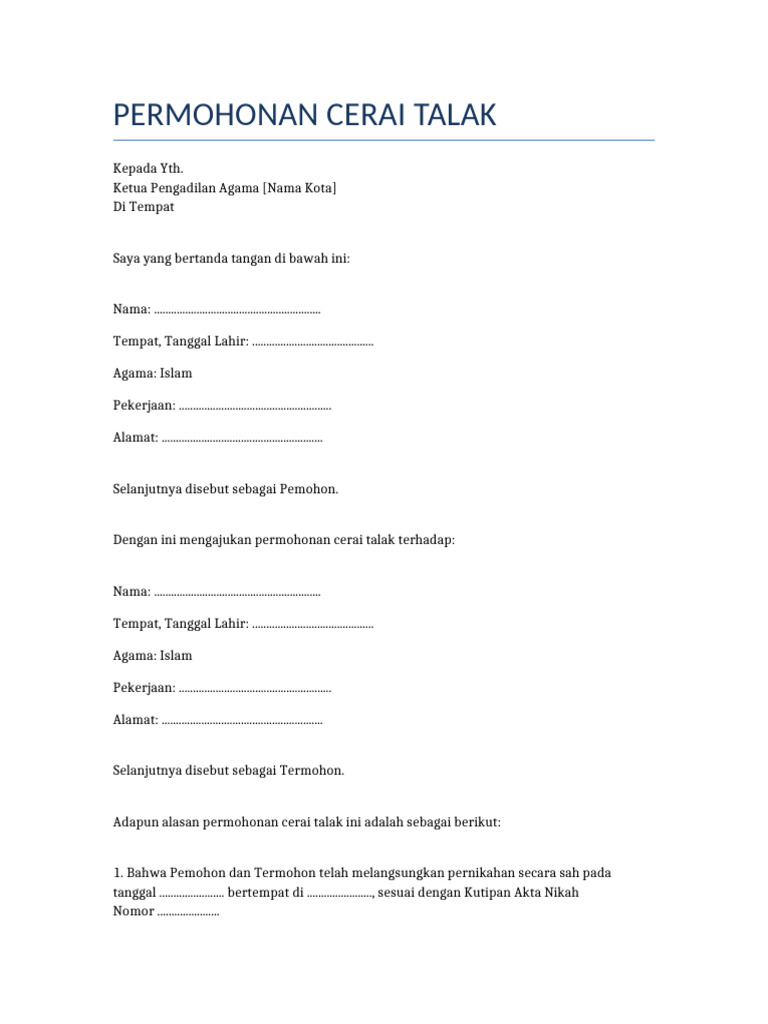 Permohonan Cerai Talak | PDF