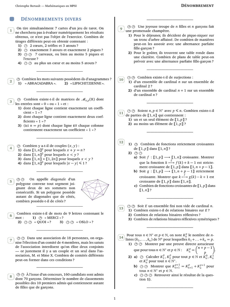 Exercices de Dénombrement en Mathématiques | PDF | Mathématiques ...