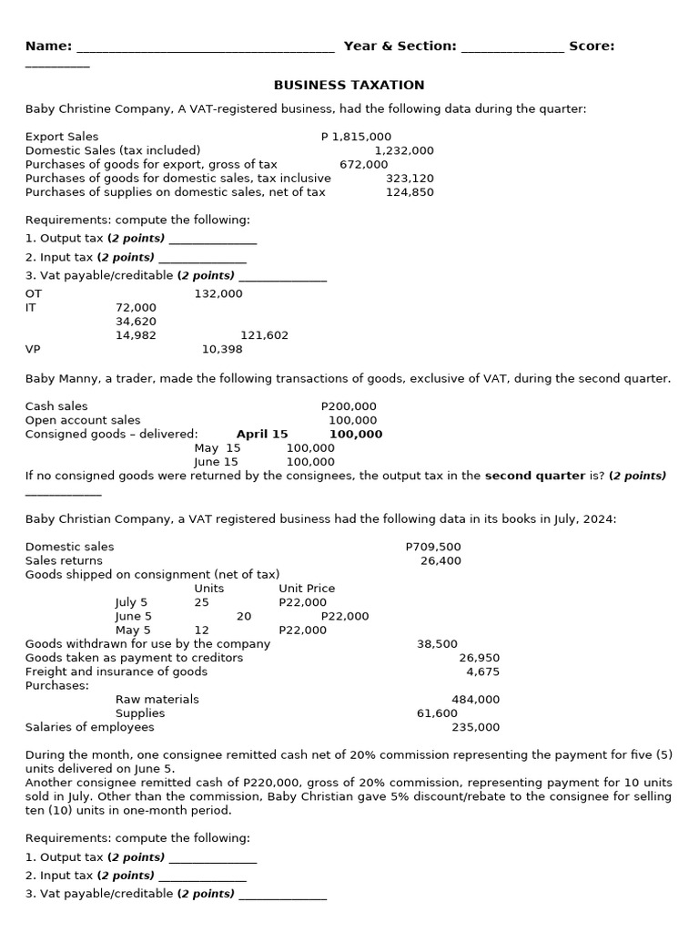 VAT Computation for Businesses | PDF | Value Added Tax | Taxes