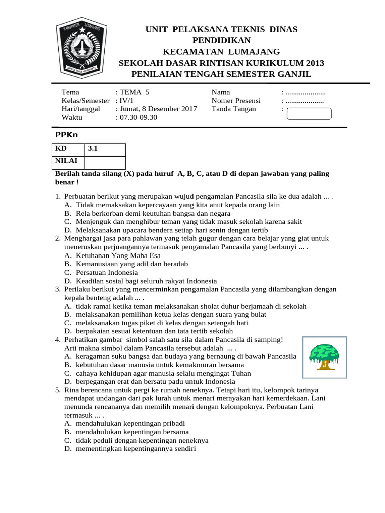 Soal Pas Tema 5 KLS 4 | PDF