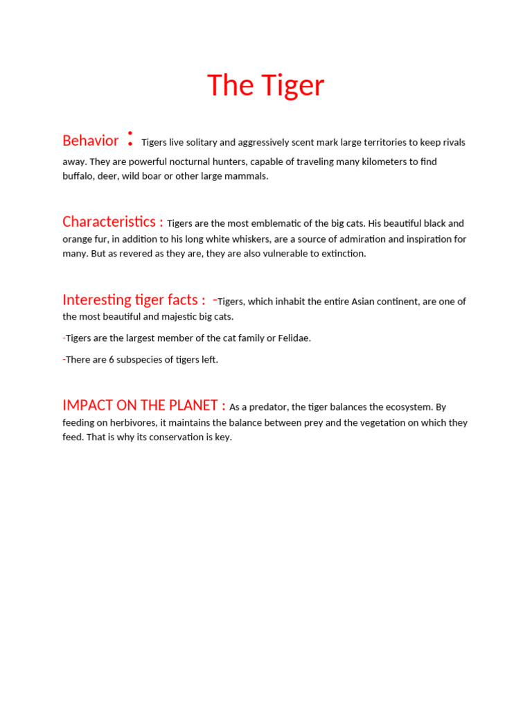 Tiger Behavior and Conservation Facts | PDF
