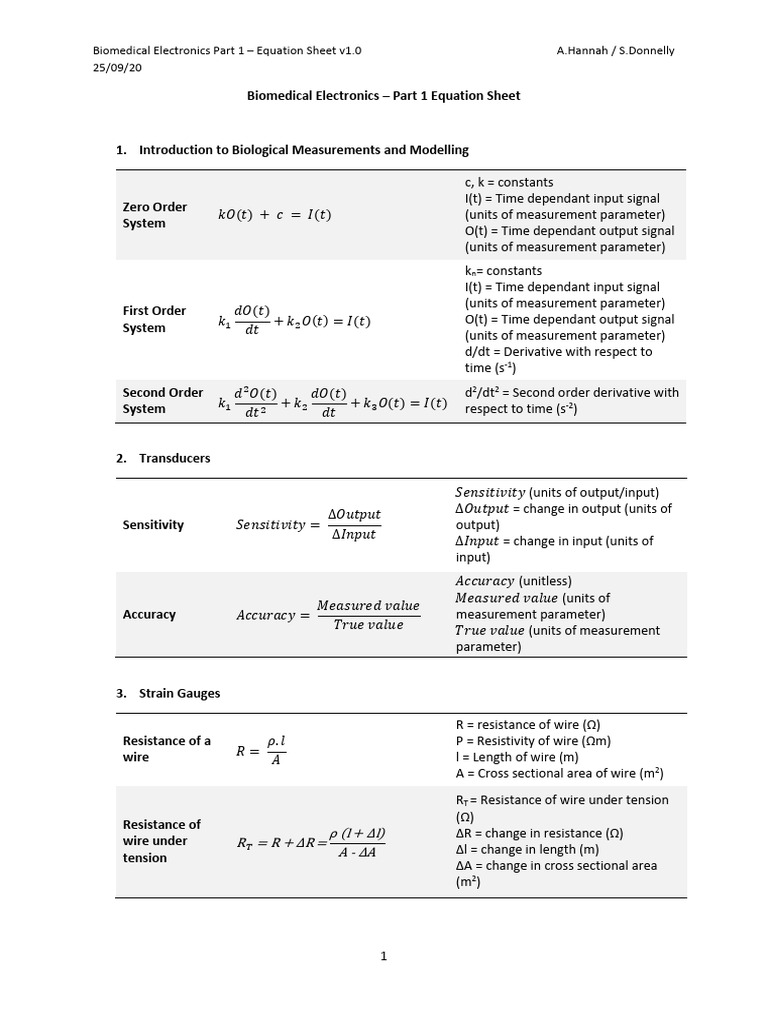 Equation Sheet | PDF | Electrical Network | Capacitor