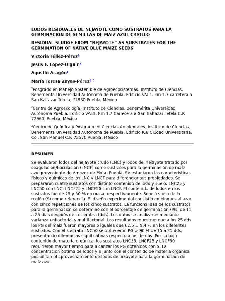 Lodos Residuales de Nejayote Como Sustratos para La Germinación de ...