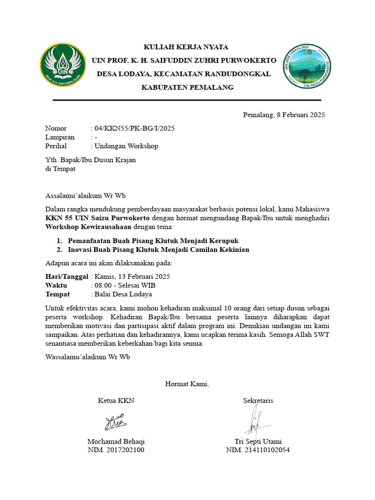 Surat Undangan Workshop | PDF