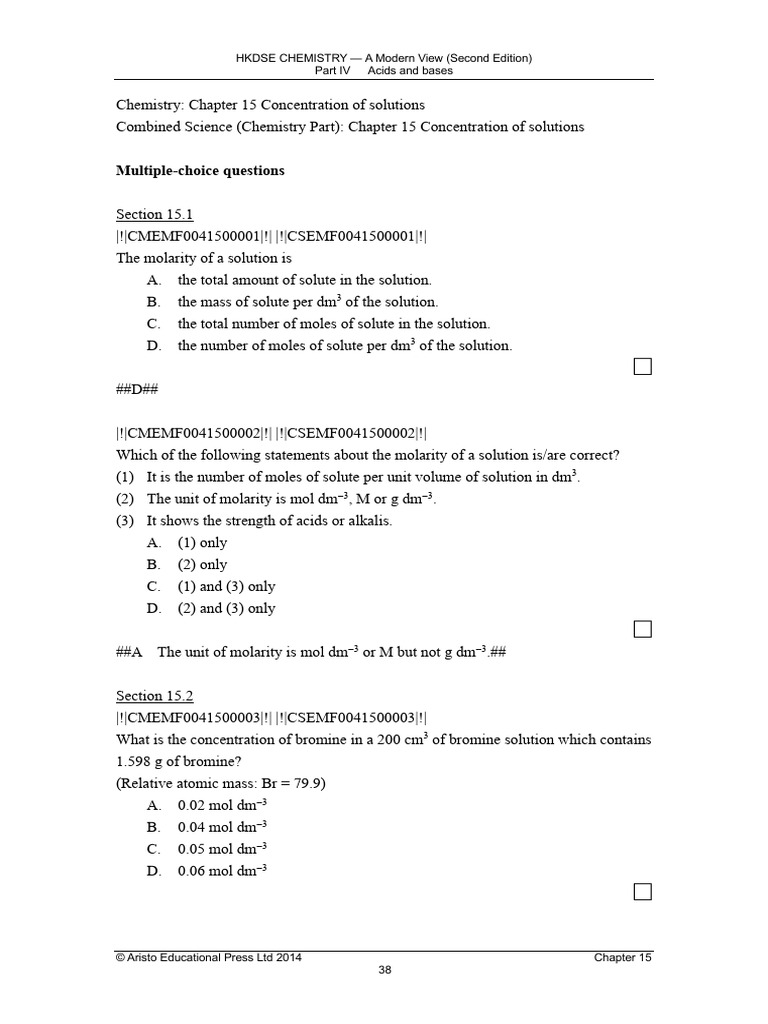 Chapter 15 Multiple-Choice Questions | PDF | Mole (Unit) | Concentration