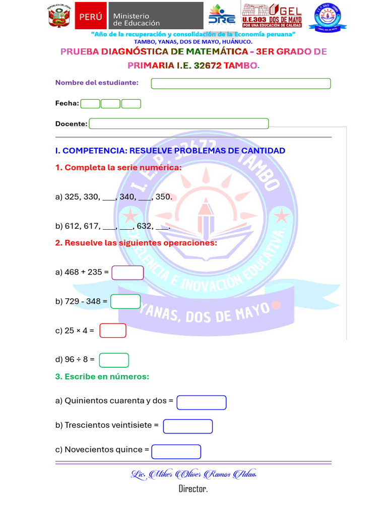 Prueba Diagnóstica de Matemática | PDF | Formas geométricas | Geometría ...